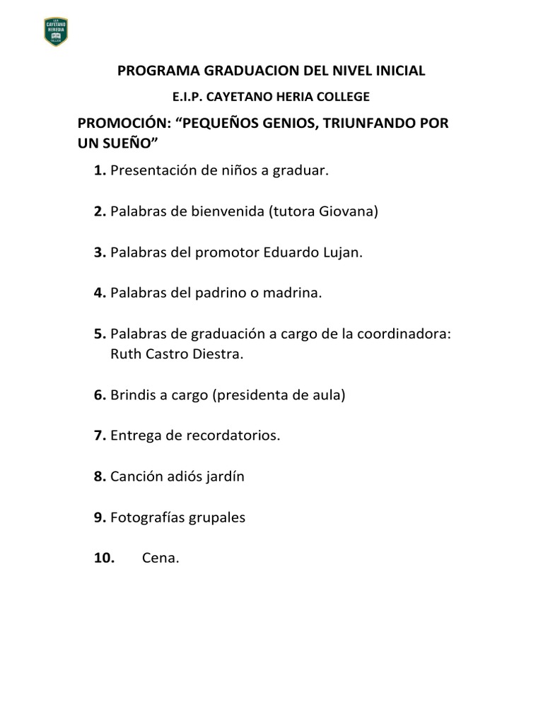 Programa Graduacion Del Nivel Inicial | PDF