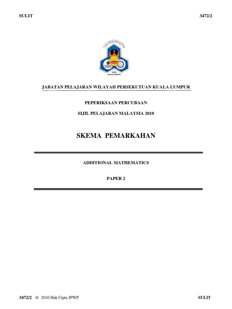 JPWPKL Trial 2010 p2 Mark Scheme | PDF | Space | Elementary Mathematics