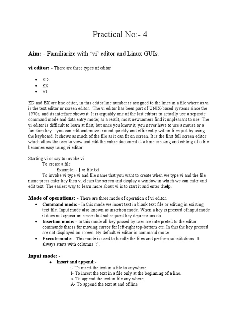 A Comprehensive Guide to Using the vi Text Editor and Its Modes, Commands, and Features for ...