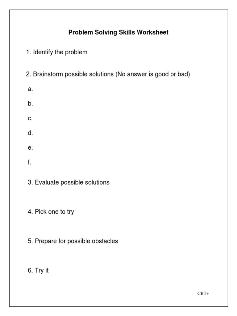 Problem Solving Worksheets For Adults