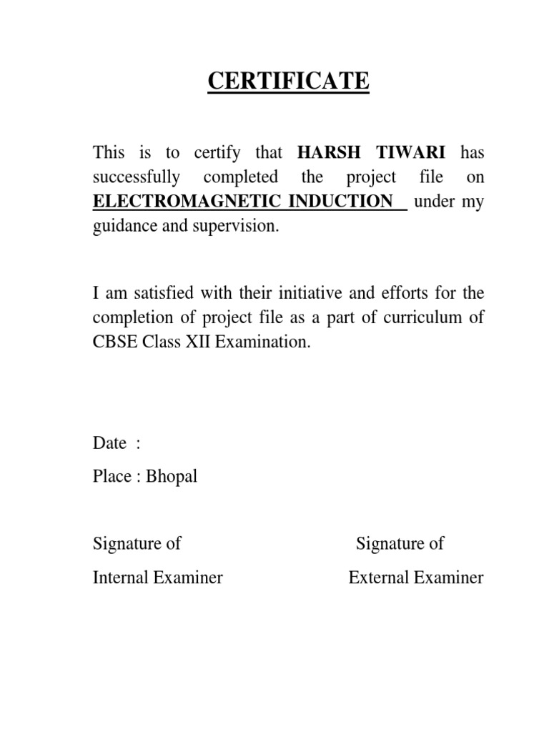 Certificate and Acknowledgement Class 12th Project | PDF