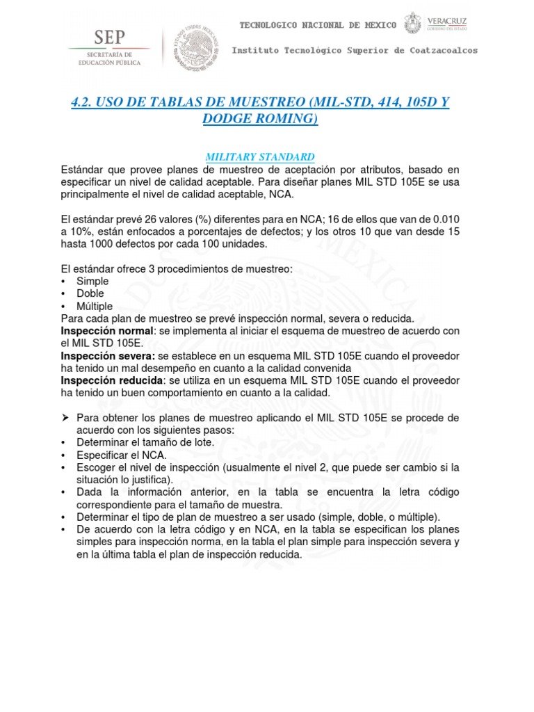 Uso de Tablas de Muestreo (MIL-STD, 414, 105D y DODGE ROMING ...