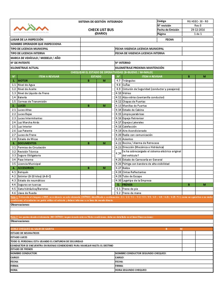 Check List Bus MPM | PDF | Vehículos terrestres | Transporte