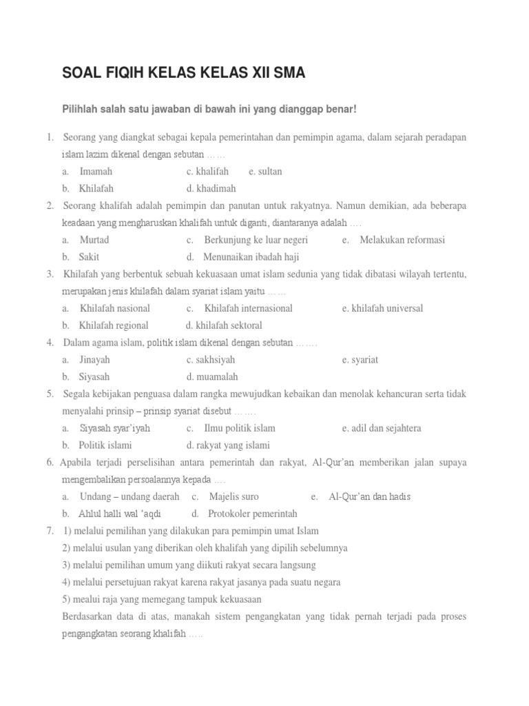 Soal Fiqih Kelas XII SMA | PDF