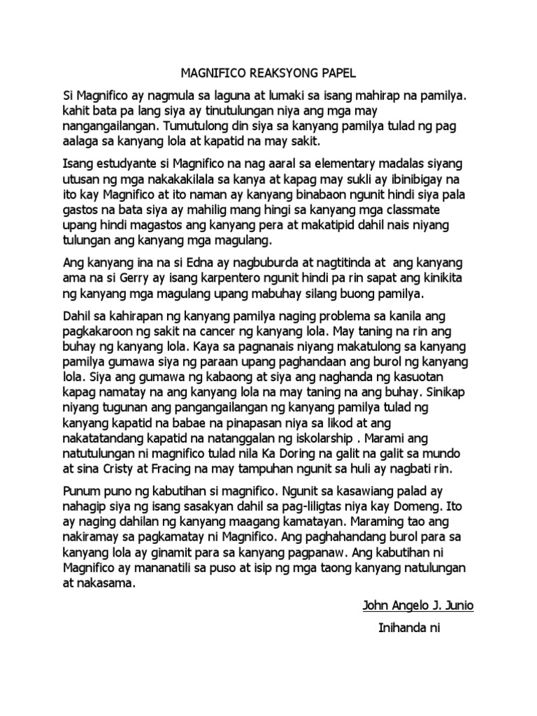 Magnifico Reaksyong Papel | PDF