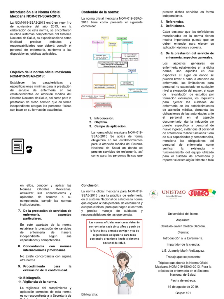 NOM-019-SSA3-2013 (Tríptico) | PDF | Enfermería | México