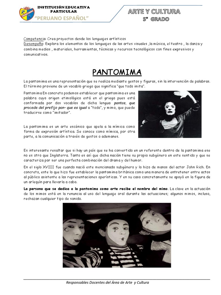 Ficha Arte Quinto- Pantomima | Las artes escénicas | Entretenimiento