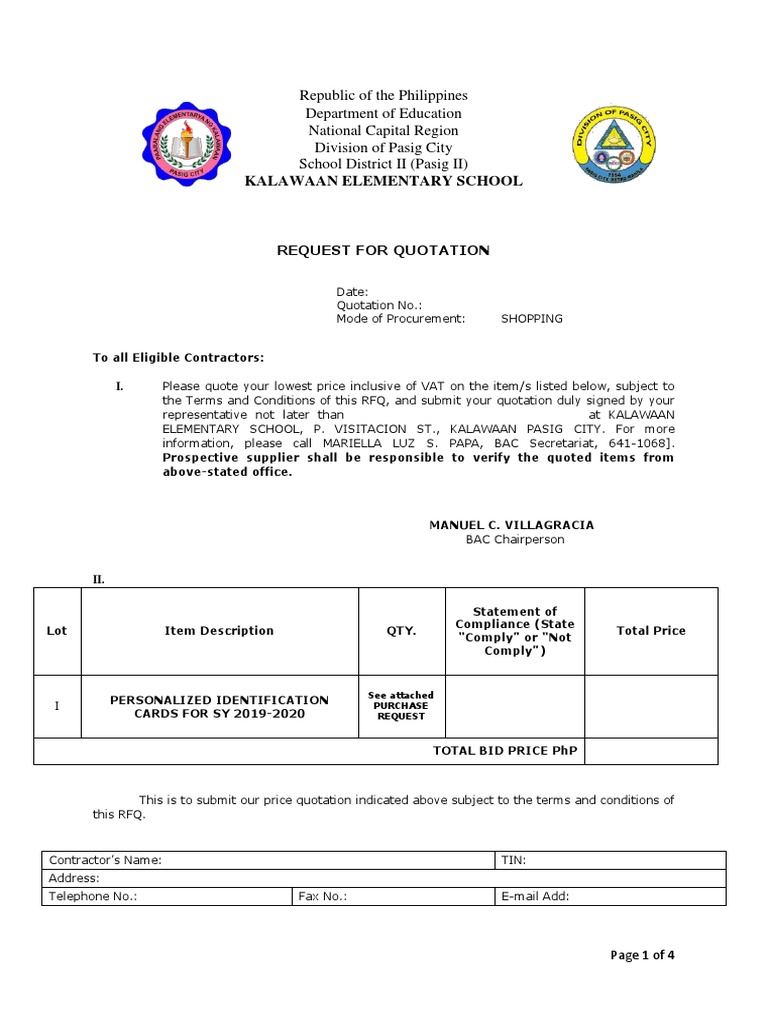Request For Quotation BLANK | PDF | General Contractor | Taxes