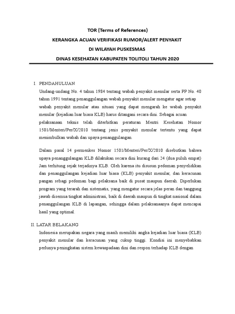 Kerangka Acuan Kerja Penyelidikan Epidemiologi Pe 3333333 | PDF | Pengembangan Diri | Kesehatan ...