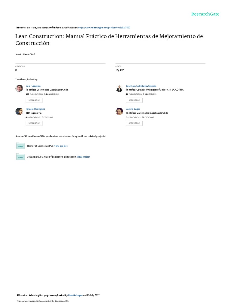 Lean Construction: Manual Practico de Las Herramientas de Mejoramiento ...