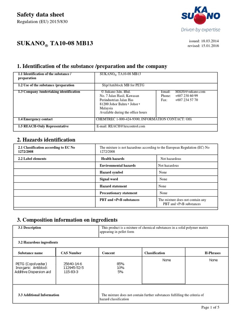 Msds - Ta10 08 mb13 - en - 15 01 2016 | PDF | Combustion | Toxicity