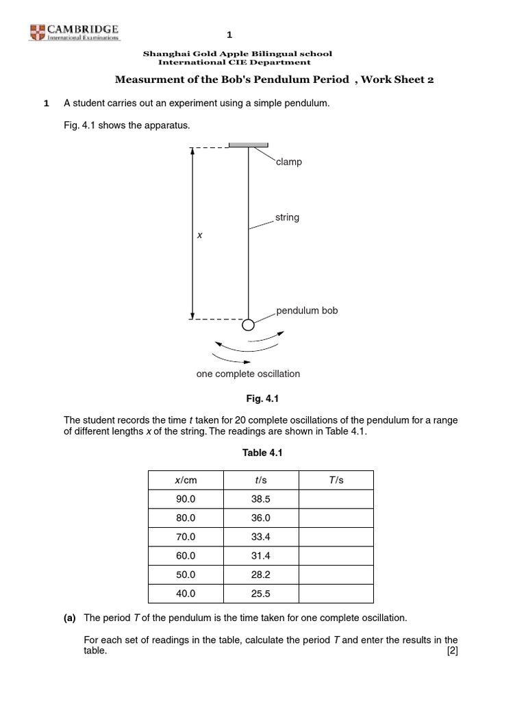 Bob Pendulem WS2 | PDF | Pendulum | Physics
