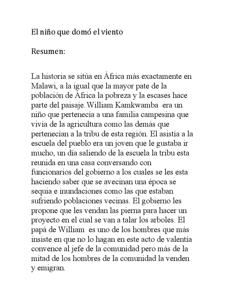 Resumen de "El niño que domó el viento" | PDF