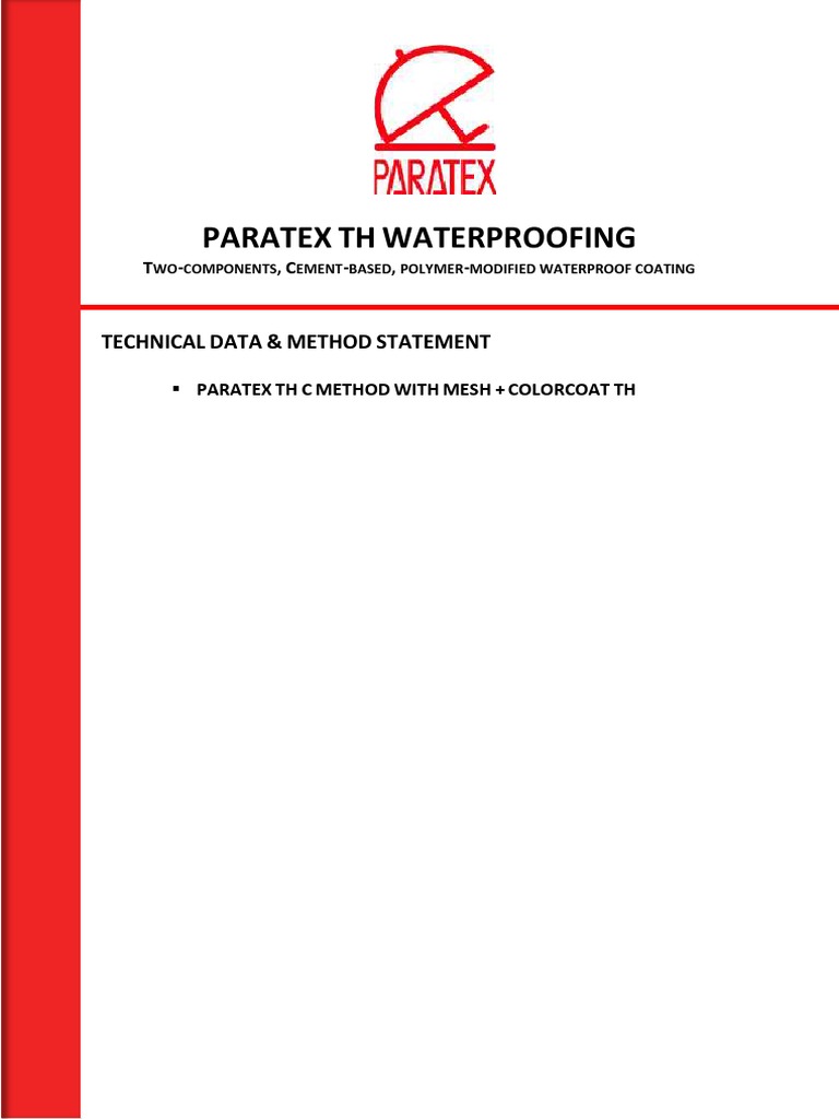 Paratex TH Waterproofing System Guide | PDF | Mortar (Masonry) | Concrete