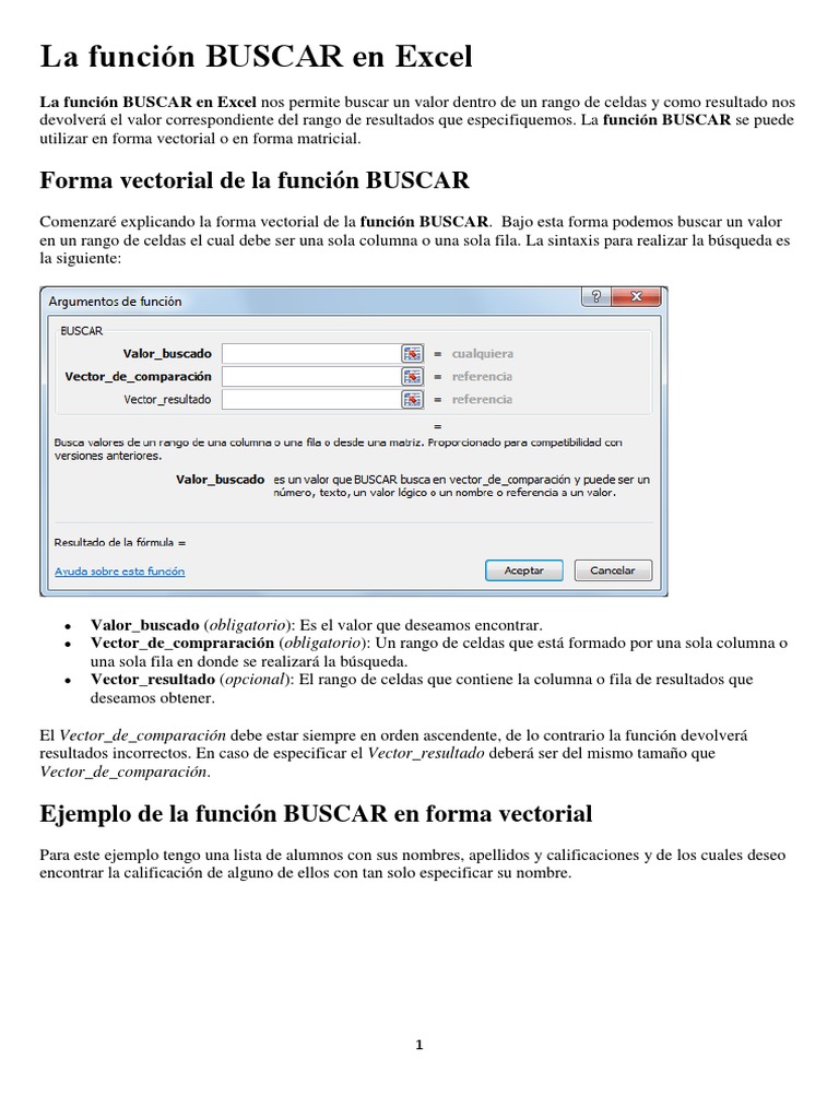 La Función BUSCAR en Excel | PDF | Microsoft Excel | Función (Matemáticas)