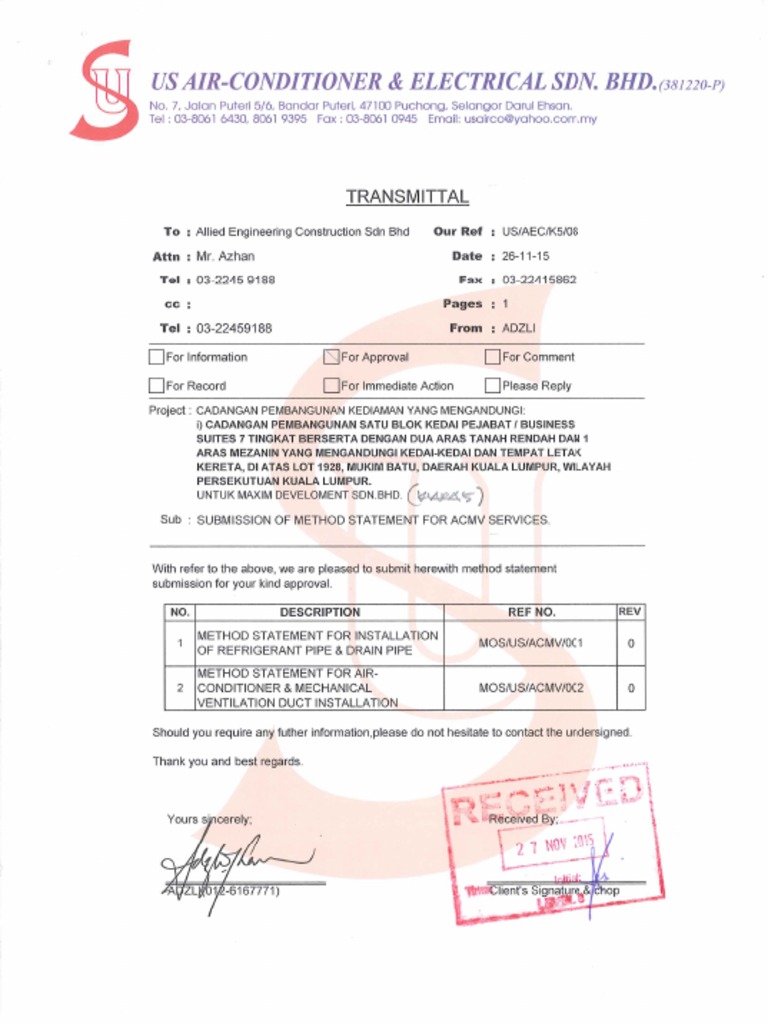 ACMV Work Method Statement (20151210) | PDF