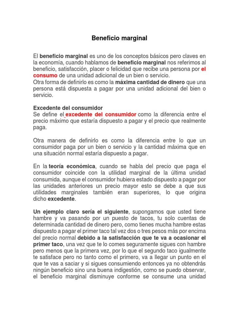 Beneficio Marginal | PDF | Excedente económico | Utilidad marginal
