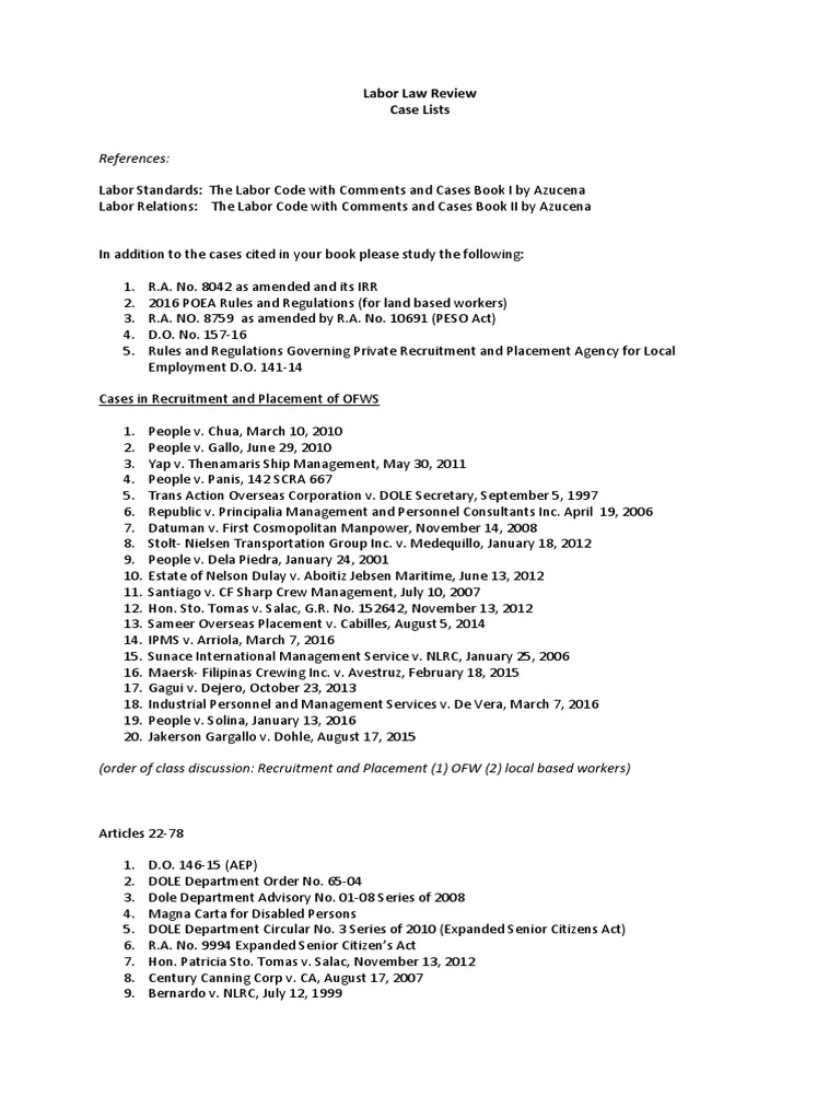 Case List | PDF | Employment | Business