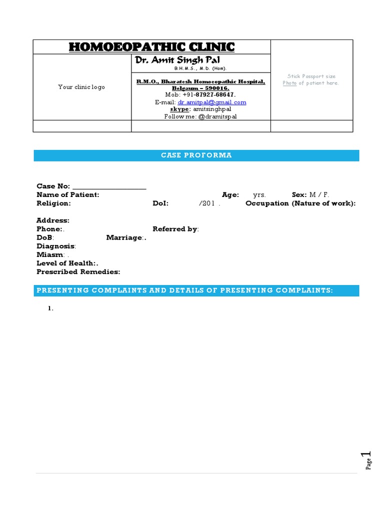 Homoeopathic Case Interview Proforma | PDF | Health Sciences ...