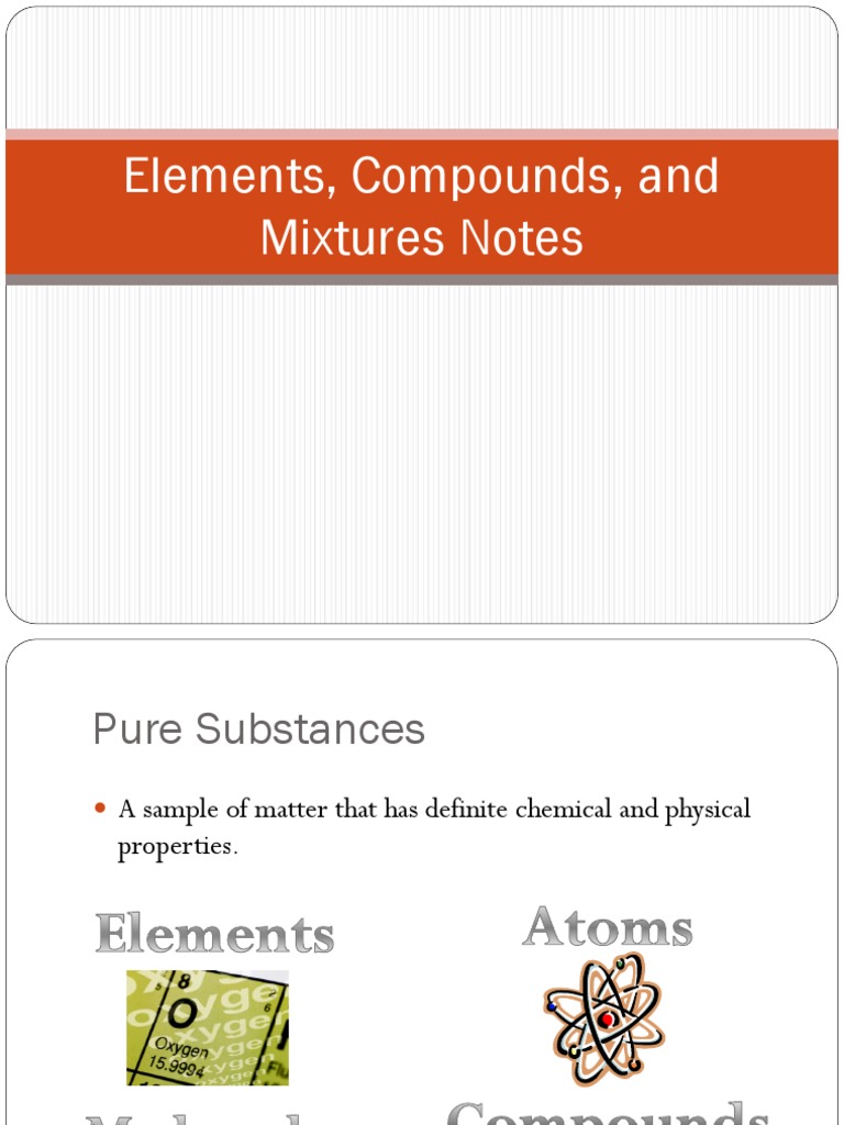 Elements, Compounds, and Mixtures Overview | PDF | Chemical Substances ...