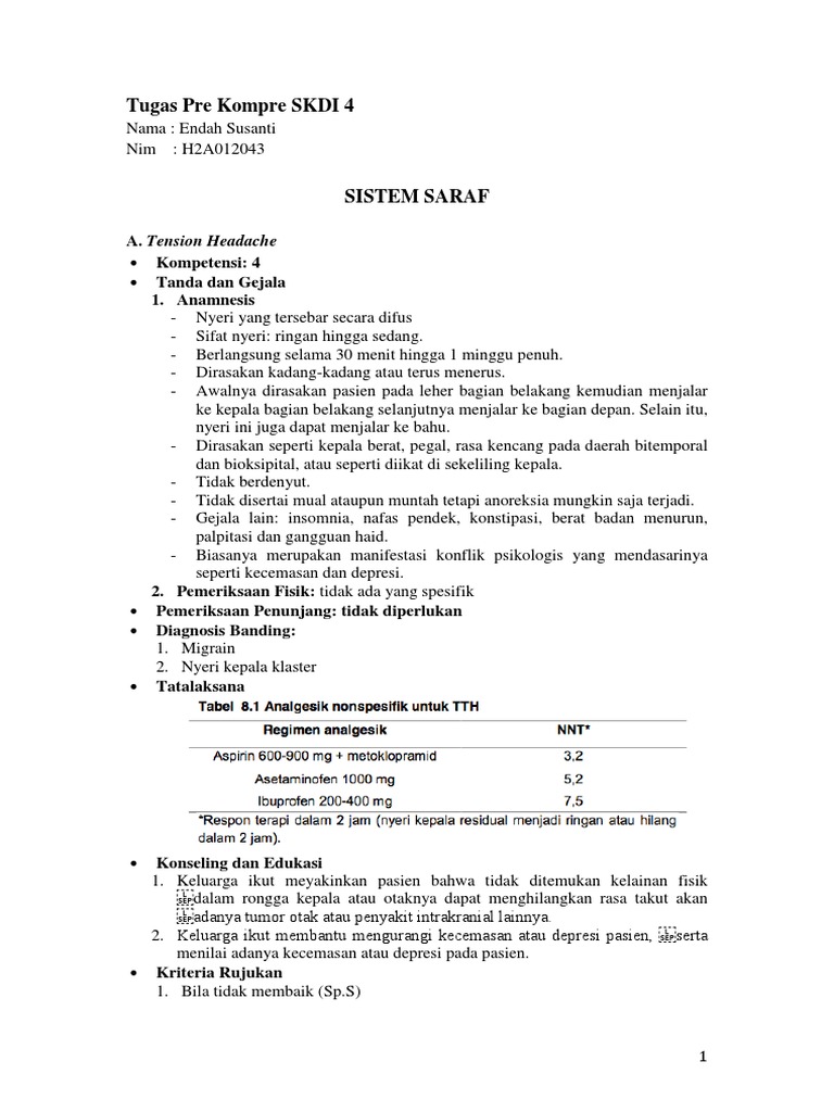 Tugas Pre Kompre SKDI 4: Sistem Saraf | PDF