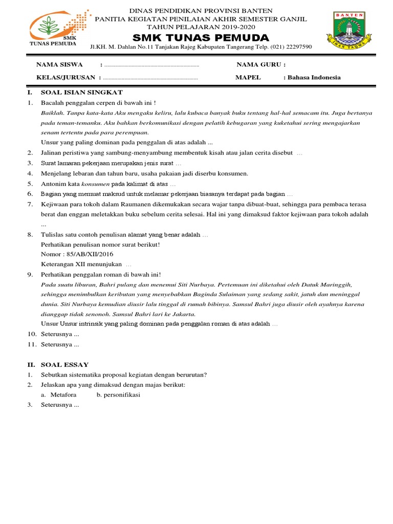 Kop Soal Pas 2019-2020 | PDF