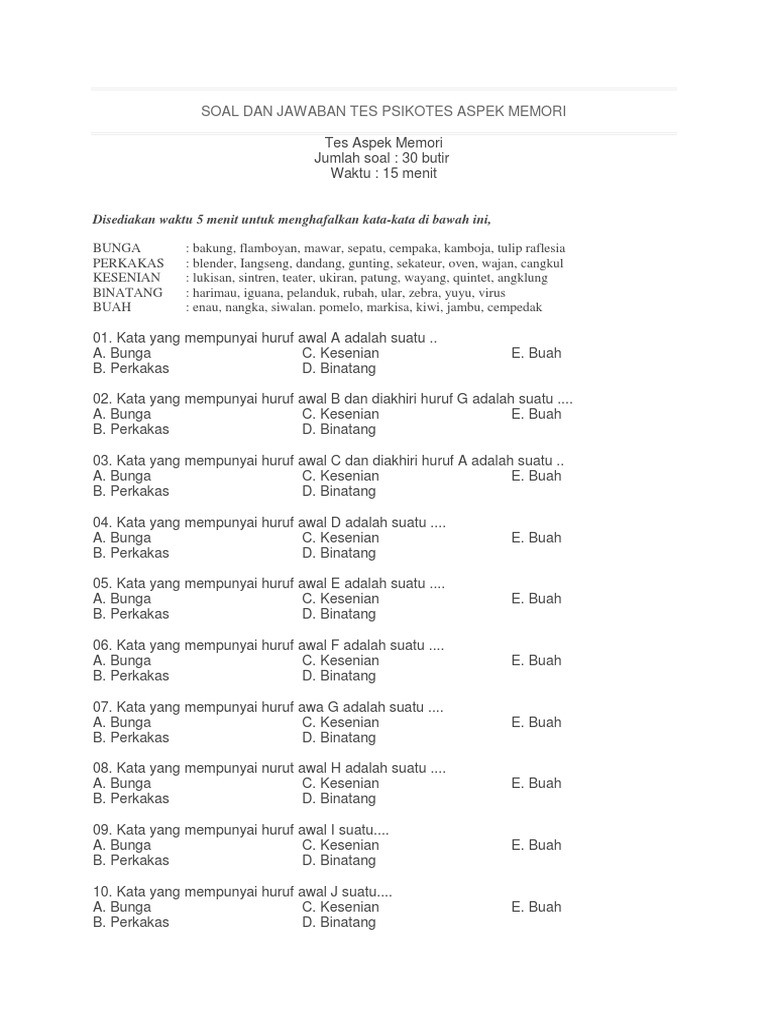 Soal Psikotes Daya Ingat Memori | PDF