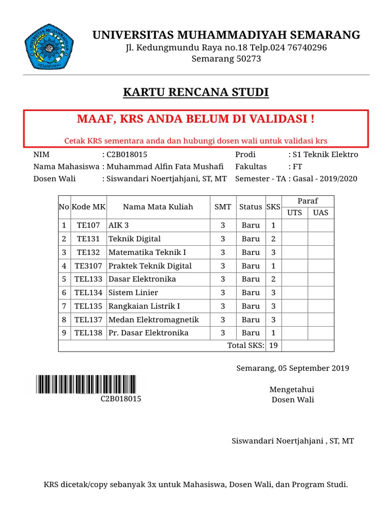 Https Siamus - Unimus.ac - Id Buatmhs Krs Cetak Krs - PHP | PDF