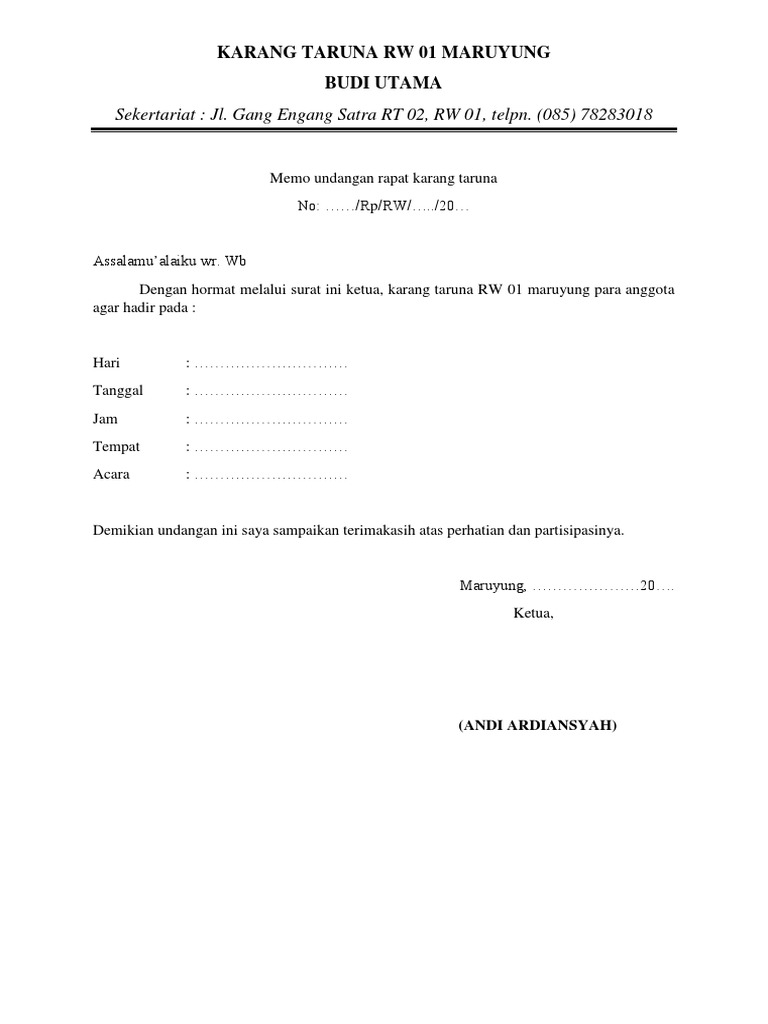 Memo Undangan Rapat Karang Taruna | PDF