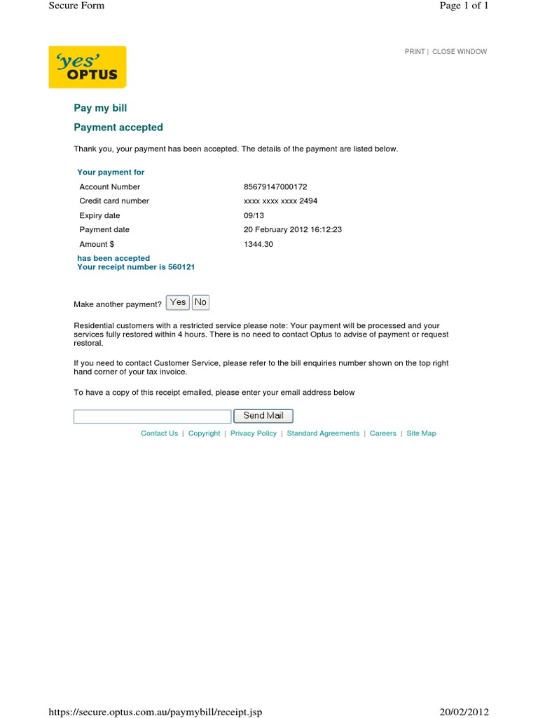 Optus Phone Bill - EFT - 20 February 2012 | PDF