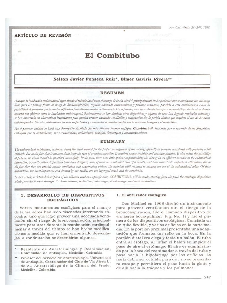 Combitubo: Ventajas y Desventajas | PDF | Reanimación cardiopulmonar ...