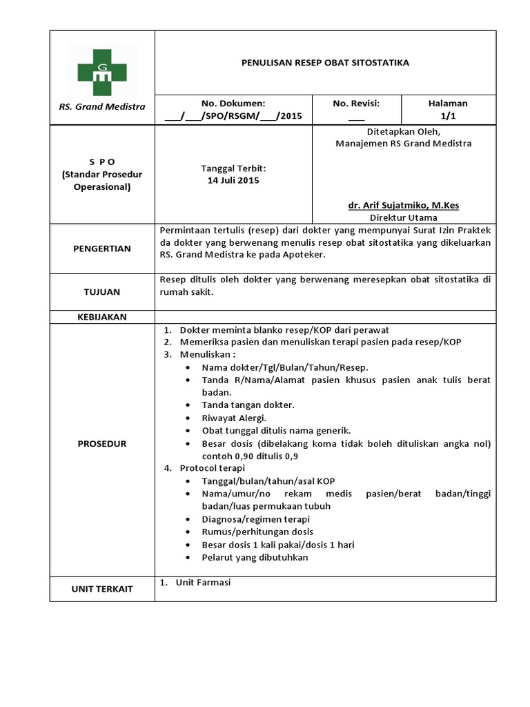 Sop Resep Sitostatika | PDF | Pengembangan Diri