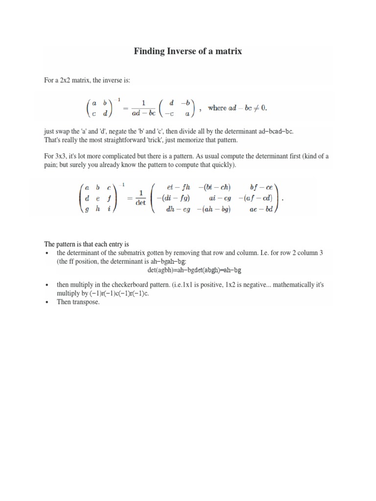 Finding Inverse of A Matrix PDF | Download Free PDF | Determinant ...