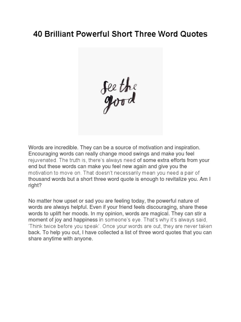40 Brilliant Powerful Short Three Word Quotes | Download Free PDF | Soul