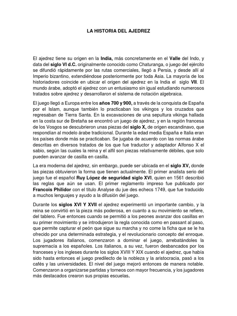 La Historia Del Ajedrez | PDF | Ajedrez | Juegos de mesa