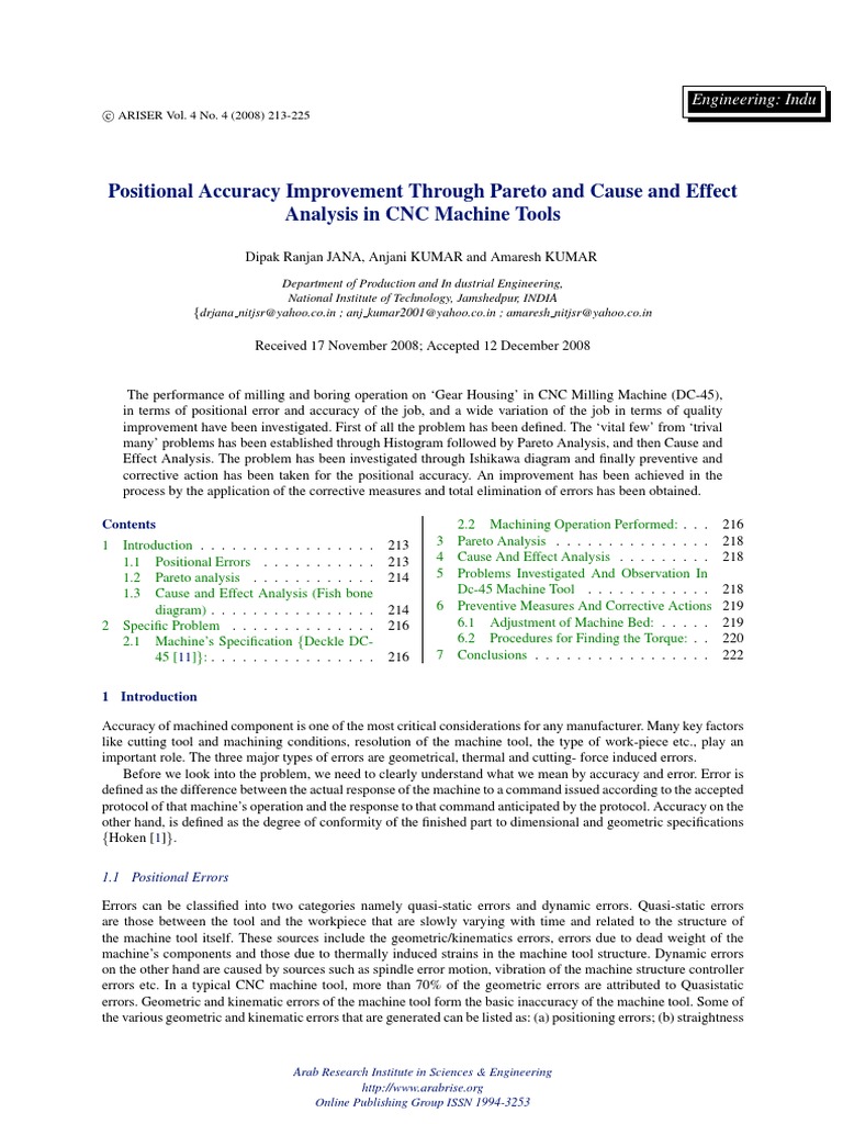 Positional Accuracy Improvement Through Pareto and Cause and Effect Analysis in CNC Machine ...