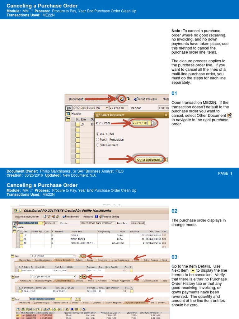 MM ME22N Canceling A Purchase Order | PDF | Business | Computing