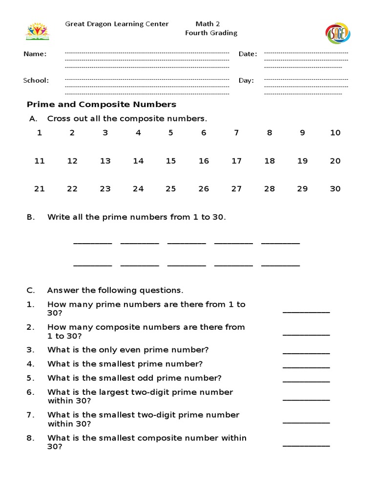 3.8.19 Math 2 - Prime and Composite Numbers (1-30) | PDF | Prime Number ...