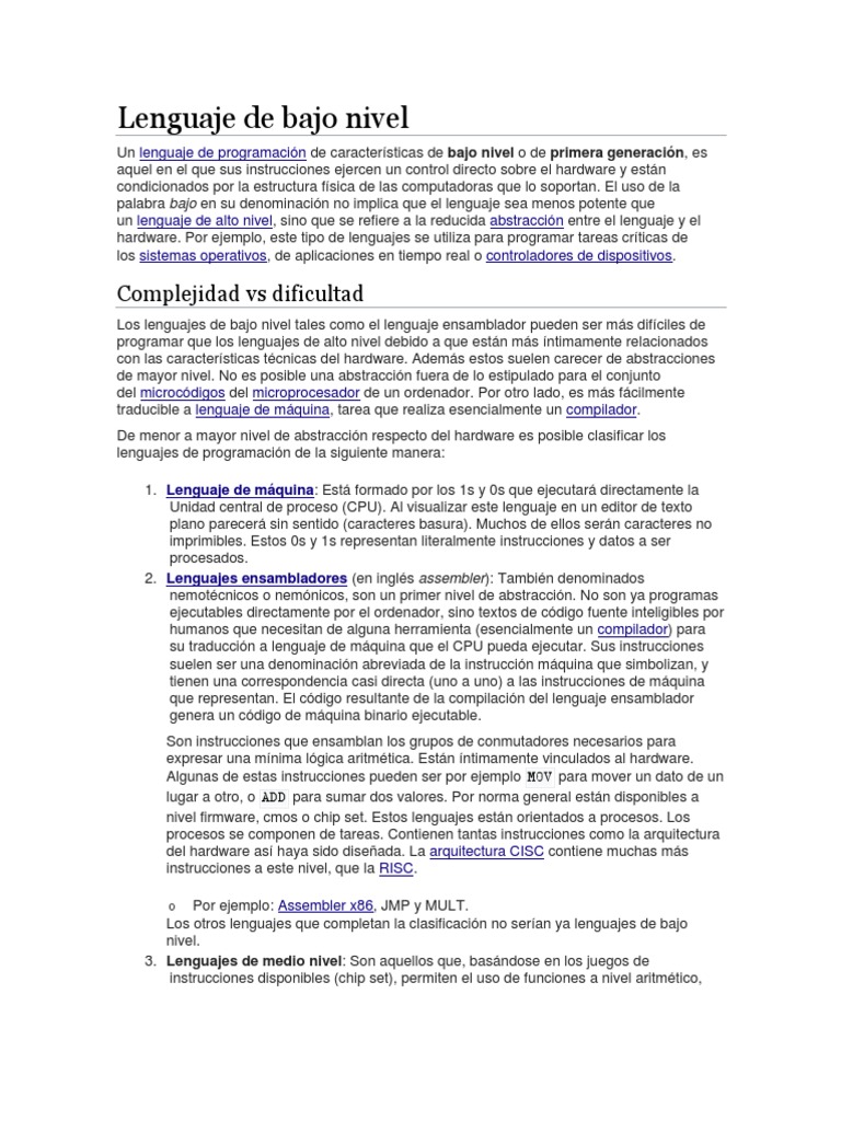 Lenguaje de Bajo Nivel | PDF | Lenguaje ensamblador | Lenguaje de ...