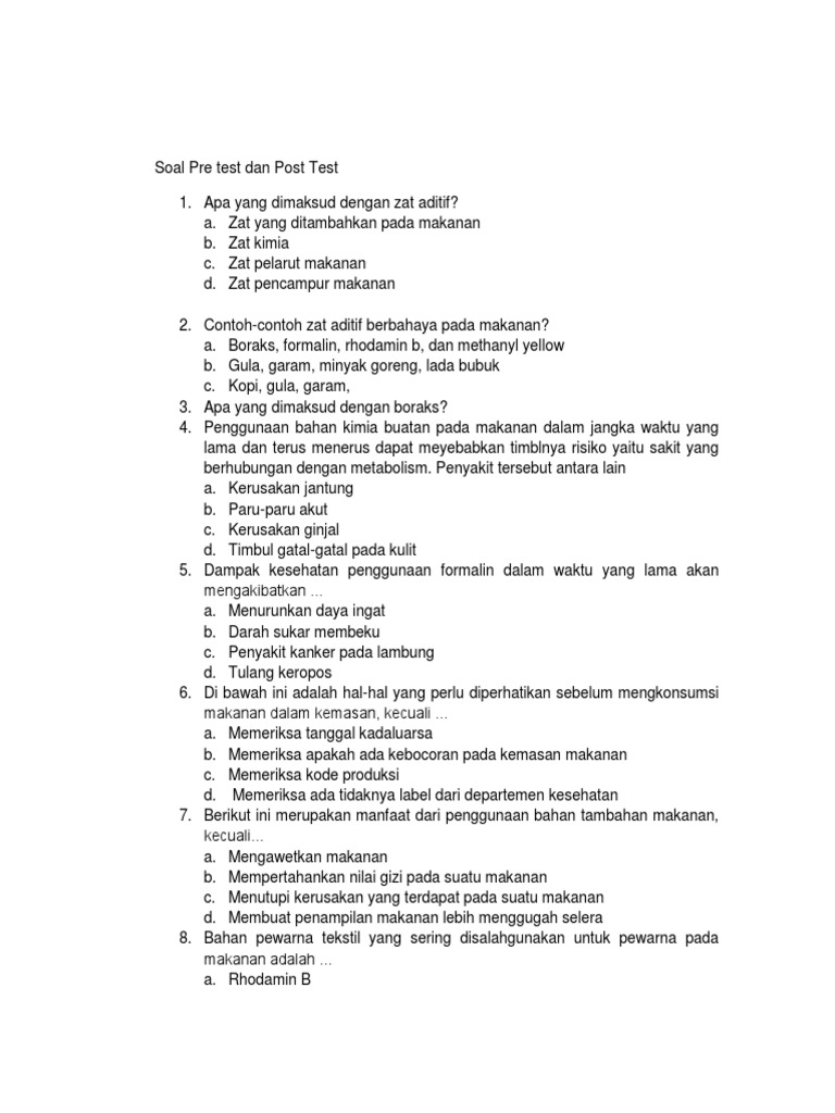 Soal Pre Test Dan Post Test | PDF