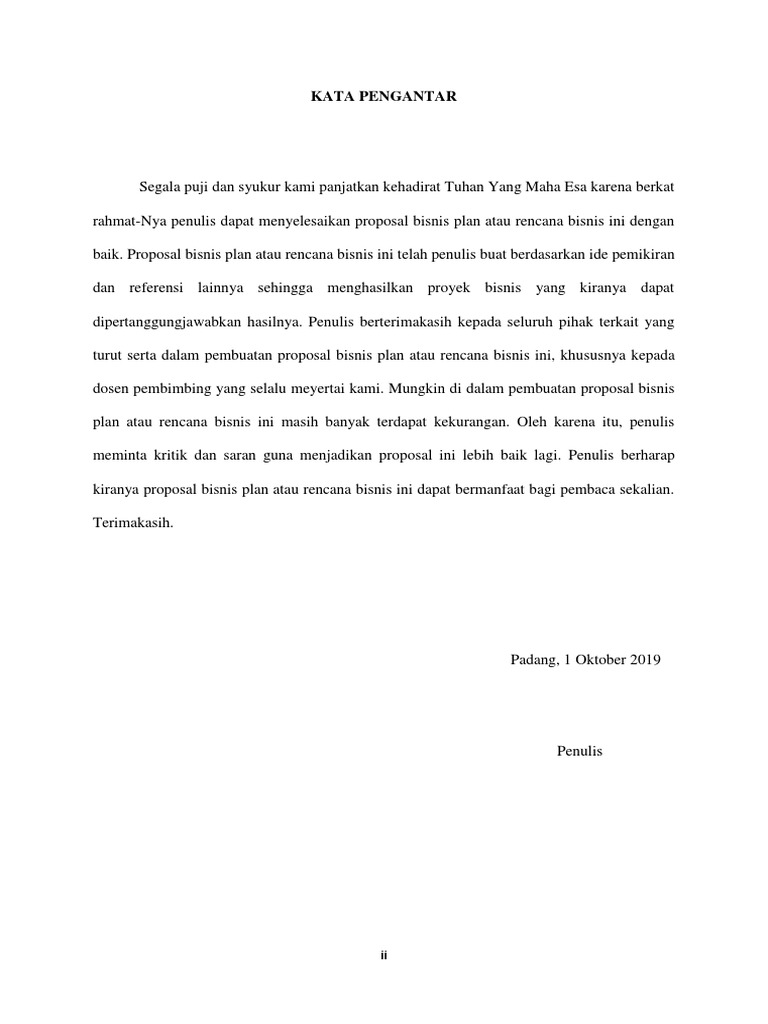 Kata Pengantar Business Plan 2019 Pdf