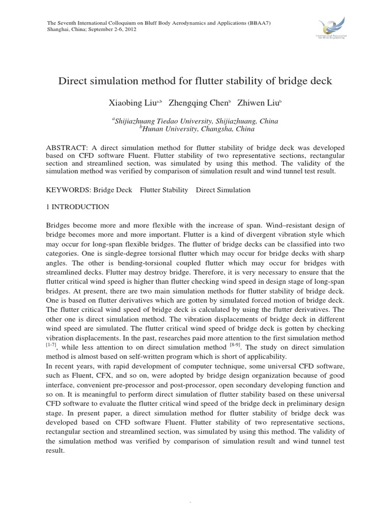 Bbaa7 Shanghai 2012 Bridge Deck Flutter Simulation Pdf Wind Tunnel Fluid Dynamics