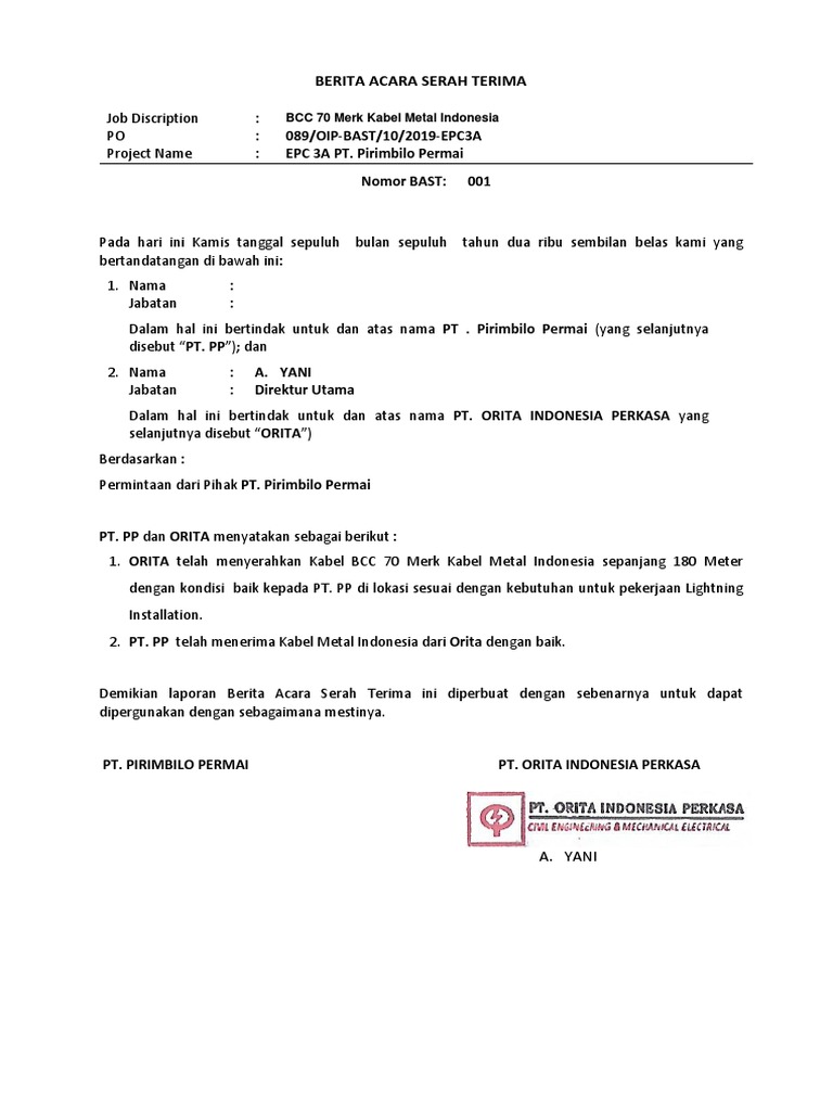 Berita Acara Serah Terima Material | PDF