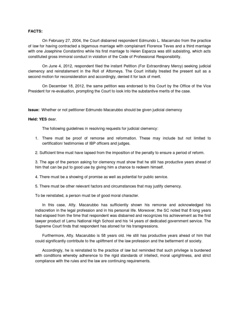 Macarubbo vs. Macarubbo | PDF | Pardon | Lawyer