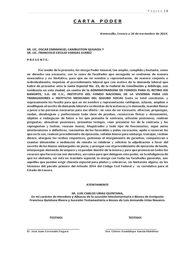 Carta Poder Laboral Afore | PDF | Instituciones sociales | Ciencias ...