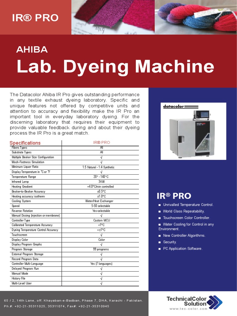 IR PRO AHIBA Laboratory Dyeing Machine | PDF | Infrared | Dyeing