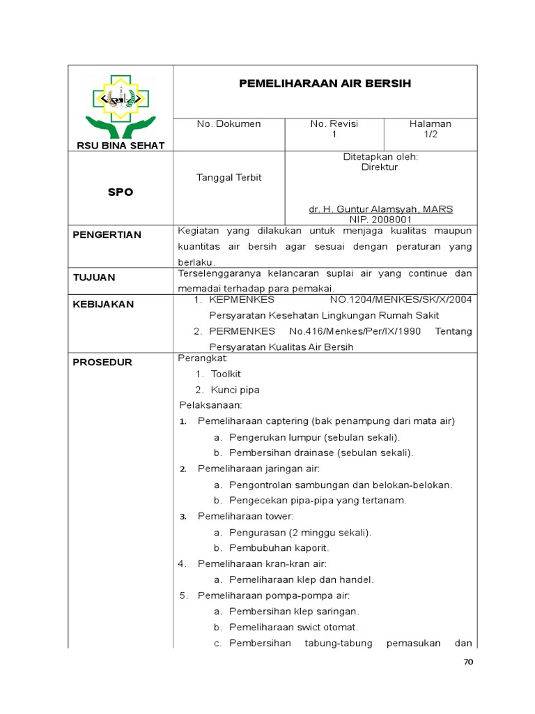 Pemeliharaan Air Bersih RSU Bina Sehat | PDF | Sains & Matematika