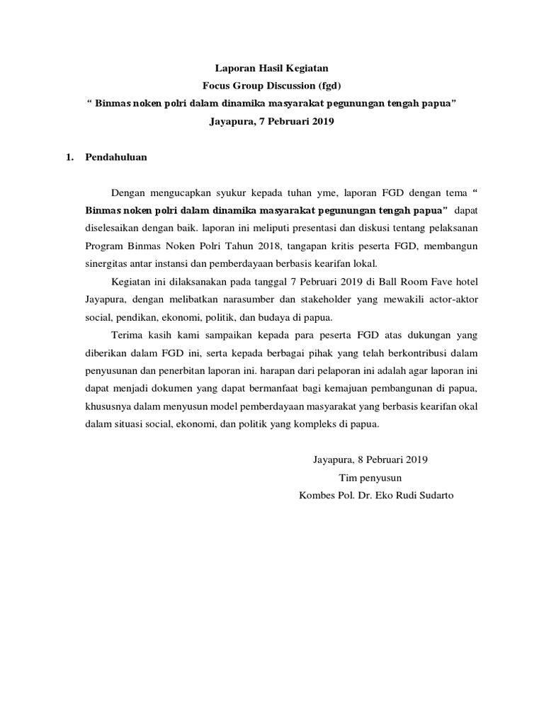 Laporan Hasil FGD Jayapura 2019 | PDF | Ilmu Sosial