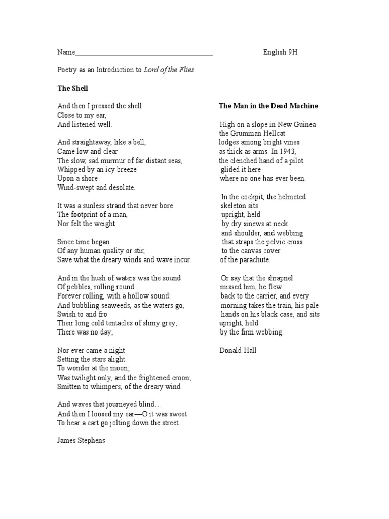 A Selection of Poetry With Lord of The Flies in Mind | PDF | Poetry