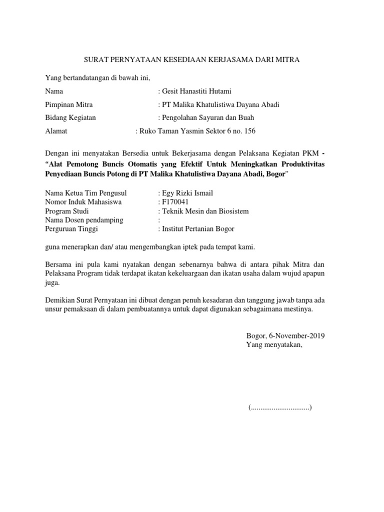 Surat Pernyataan Kemitraan | PDF